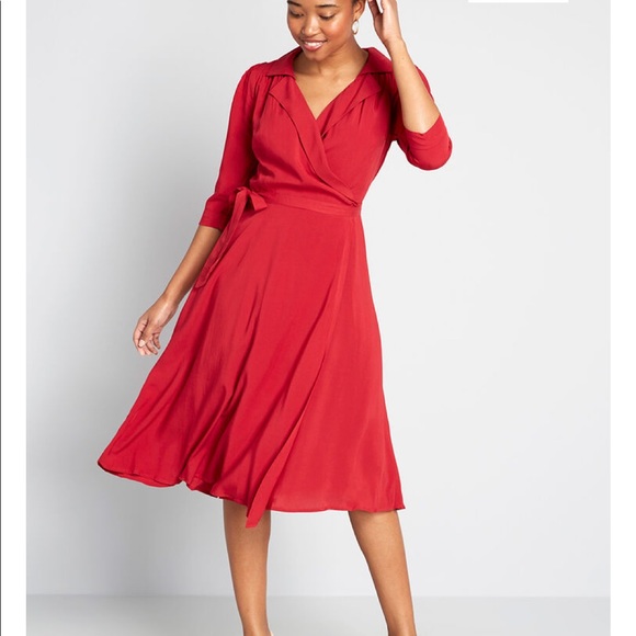 Modcloth | Dresses | Modcloth Red Wrap Dress | Poshmark
